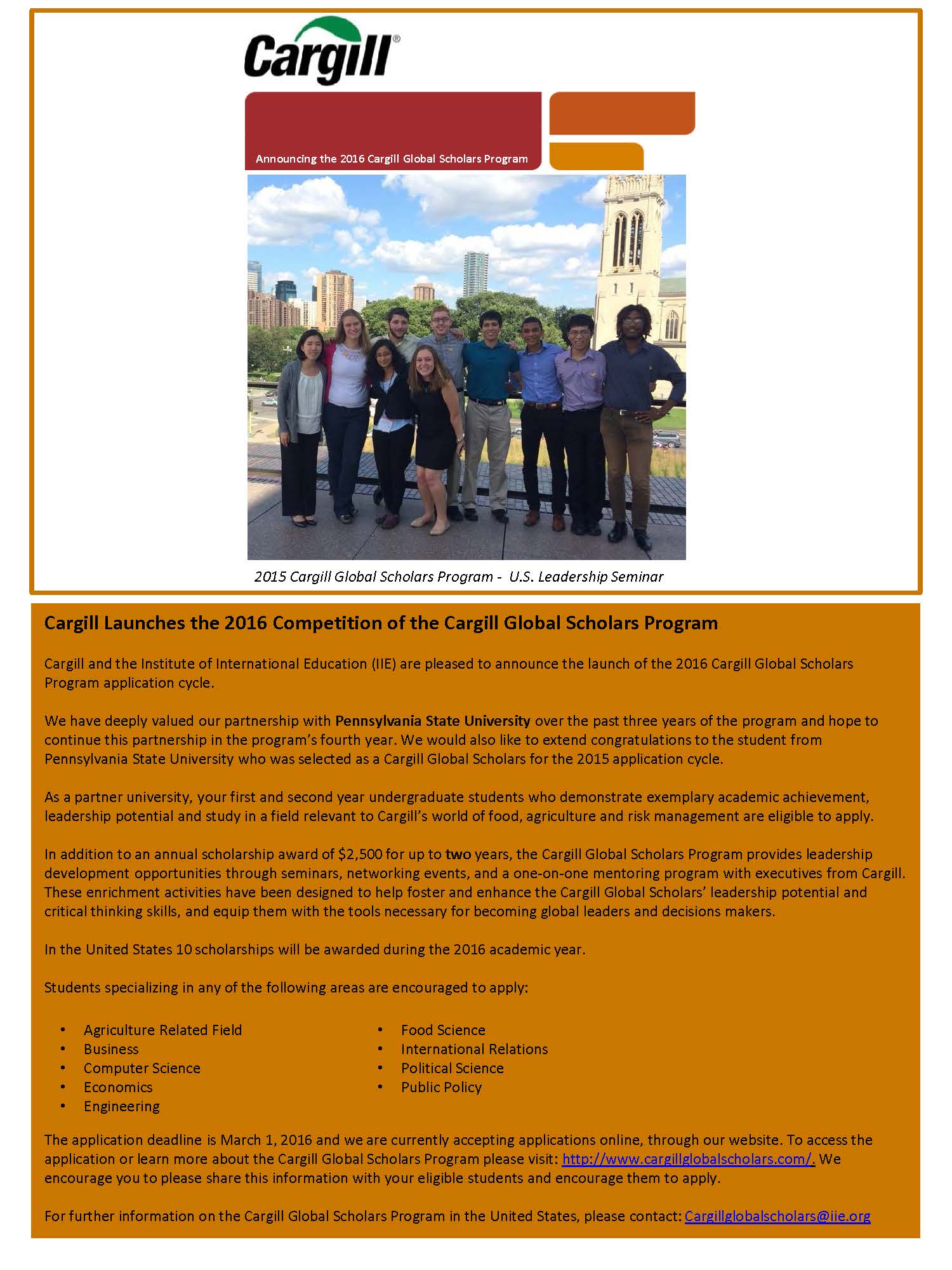 Cargill Launches the 2016 Competition of the Cargill Global Scholars ...